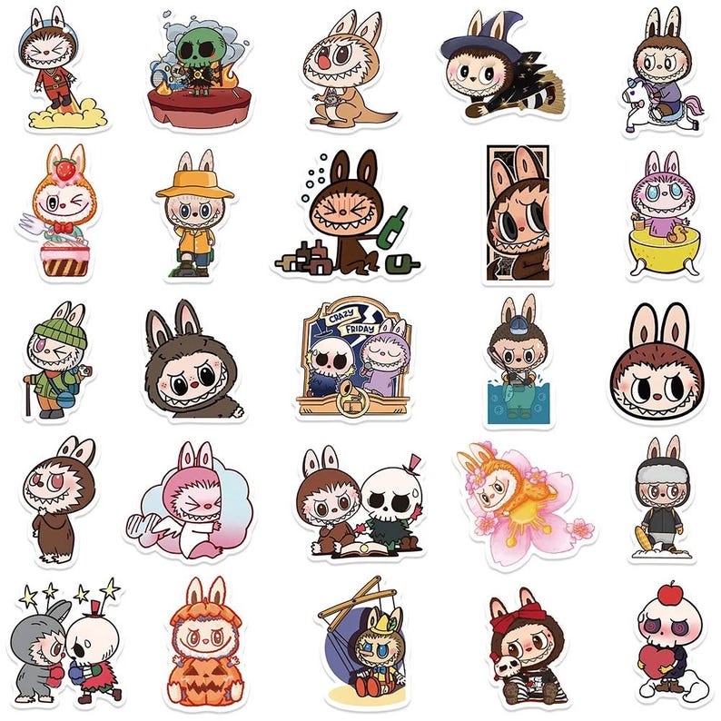 Labubu Cartoon Stickers - Set of 50 Waterproof Creative Stickers for ...