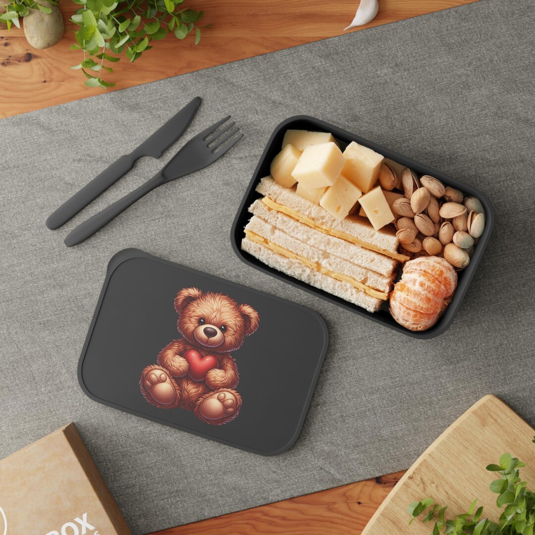 Cute Teddy Bear Bento Box & Utensils, Meal Prep Container, Kids Lunch ...