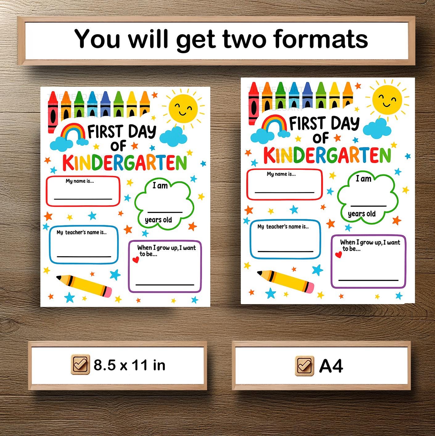 First Day of Kindergarten Sign: Photo Prop Keepsake (digital Download ...