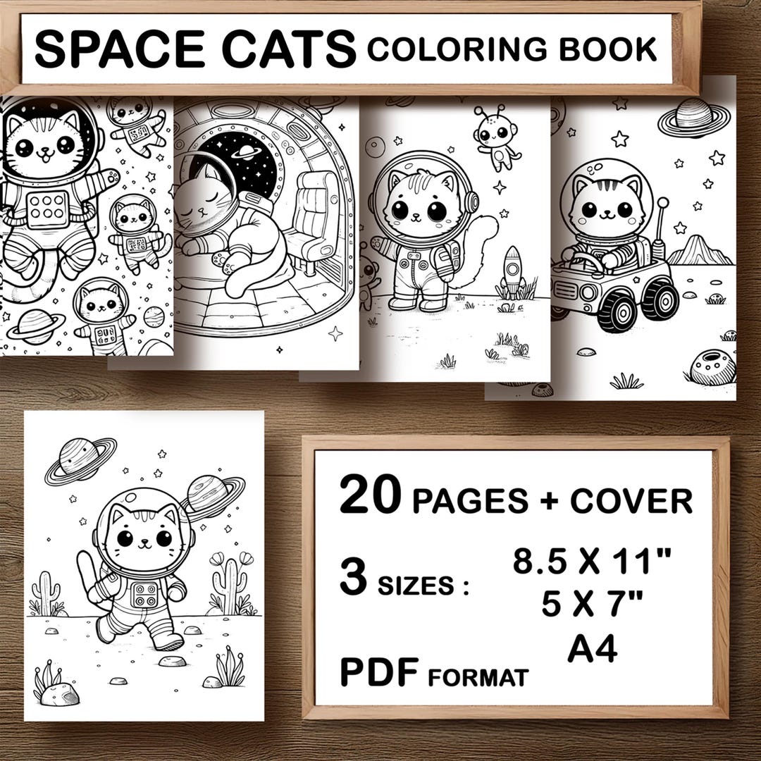 Cosmic Cats Coloring Book: 20 Space Adventure Pages (digital Download ...