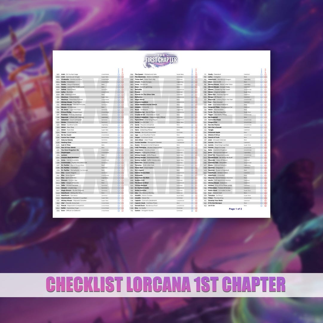 Printable Checklist Lorcana 1st Chapter - Etsy