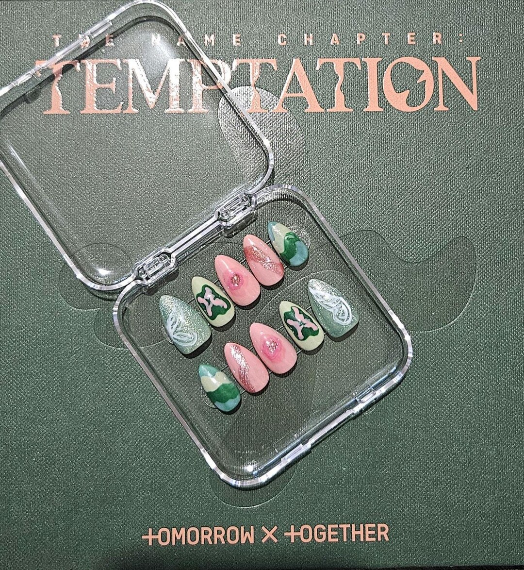 Txt Temptation Green and Pink Press on Nails - Etsy
