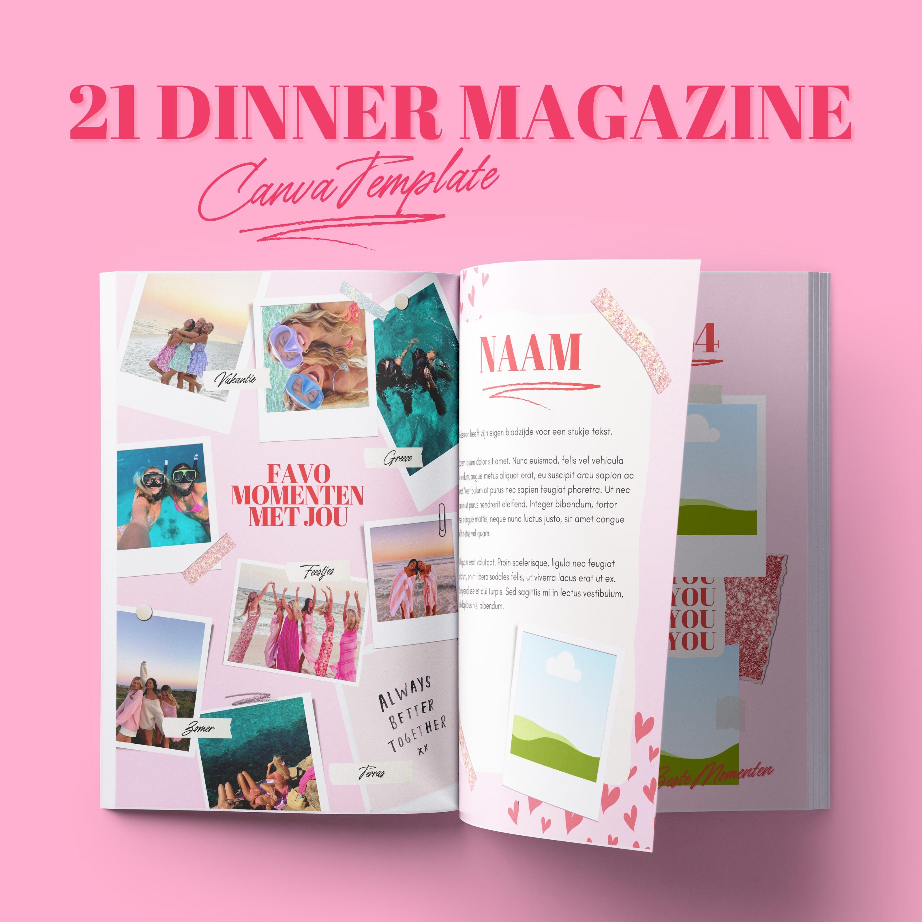 Customizable 21 Dinner Magazine Canva TemplateAanpasbare Canva template ...