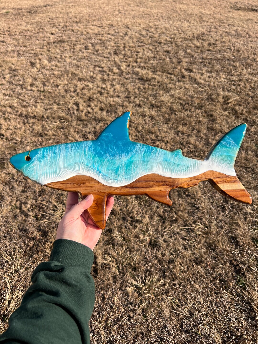 Shark-shaped Charcuterie Board With Coastal Blue Resin | Hand-cut Teak ...