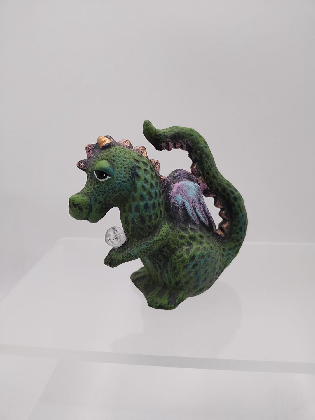 Vintage Ceramic Dragon Holding Clear Crystal - Etsy