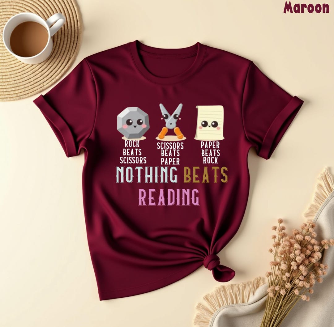 Rock Paper Scissors Nothing Beats Reading T-shirt, Funny Reading Tee ...
