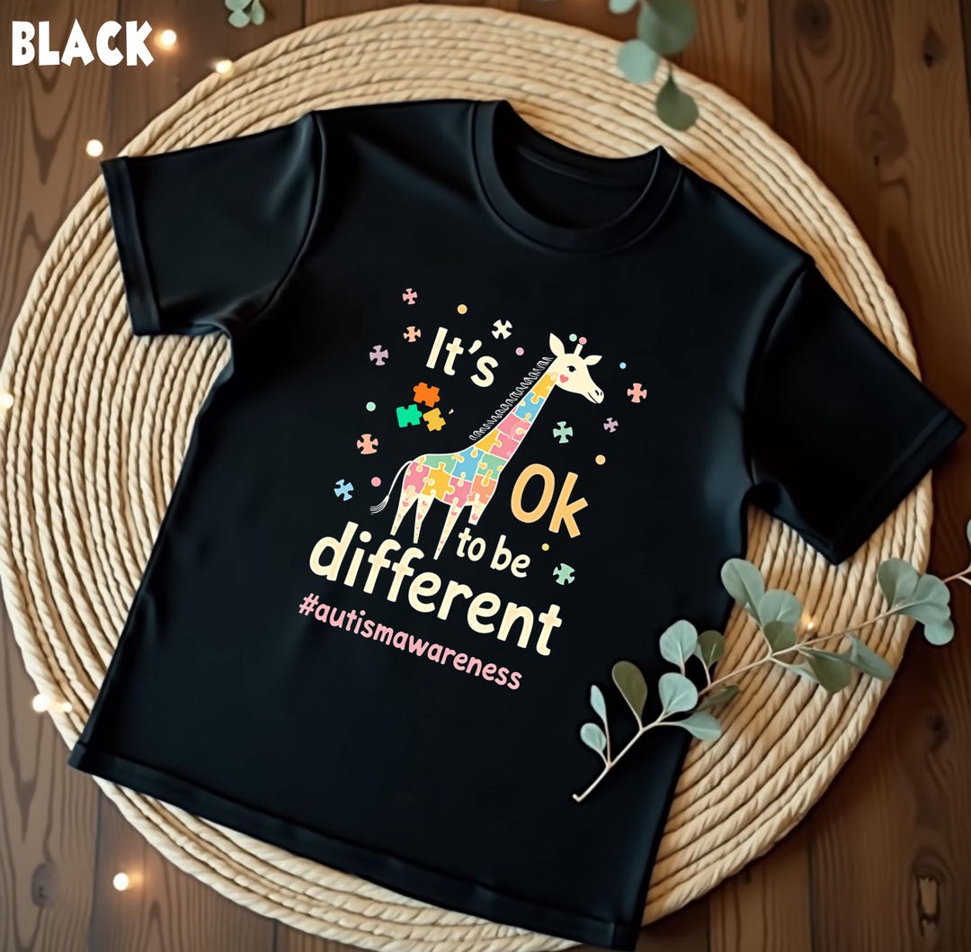 Autism Awareness Cute Giraffe Animal It's Ok to Be Different Shirt ...