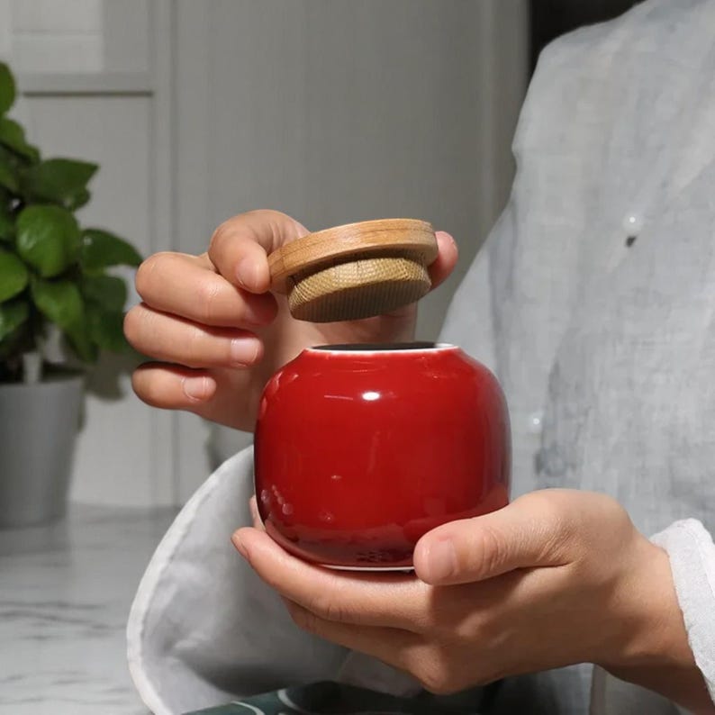 Mini Ceramic Tea Canister With Bamboo Lid | Sealed Travel Jar for ...