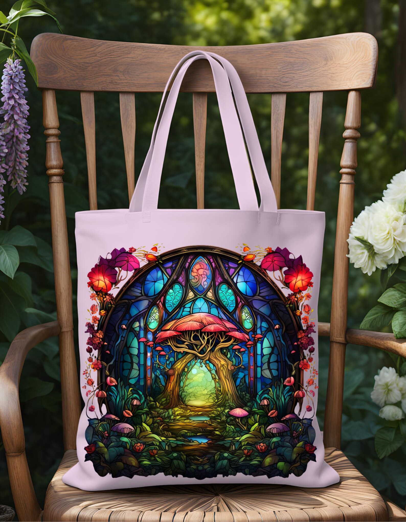 Fantasy Forest Tote Bag, Stained Glass Mushroom Art, Eco Shopper - Etsy