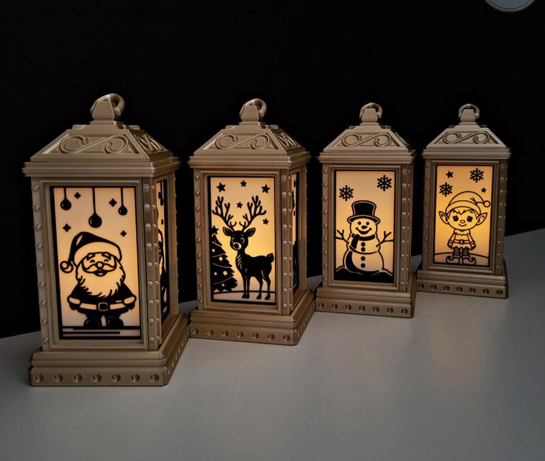 Set of 4 Christmas Lantern Decorations | LED Tealight Holders | Festive ...