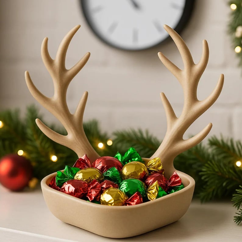 Reindeer Antler Bowl | Christmas Sweet Dish | 3D Printed Festive Decor ...