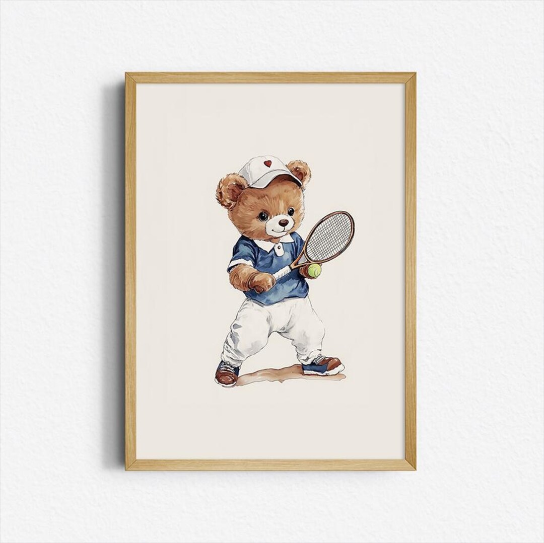Vintage Tennis Bear Print | Retro Sports Wall Art | Kids Room & Nursery ...