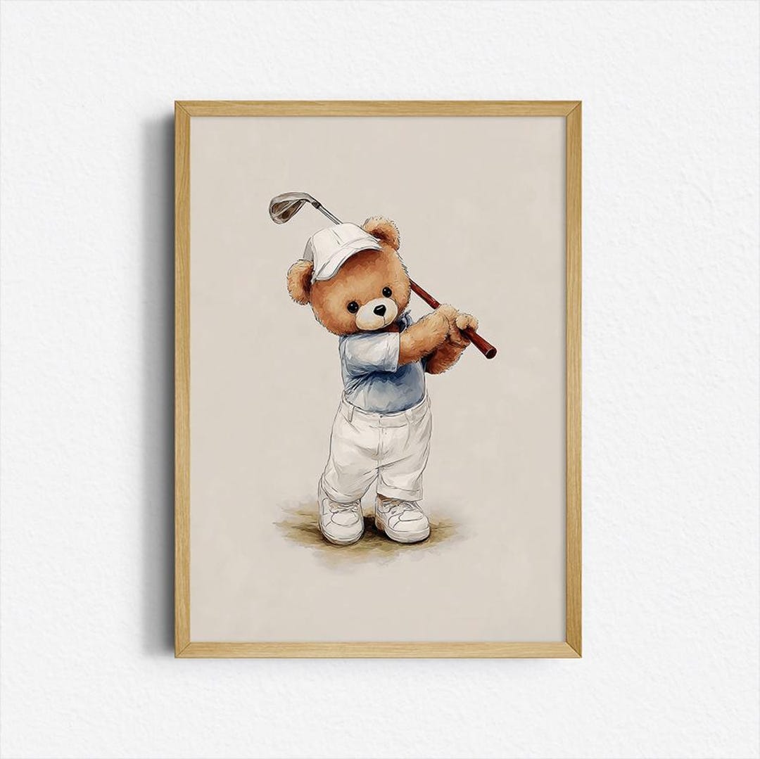 Teddy Bear Golf Printable Art – Cute Animal Sports Nursery Decor – Golf ...