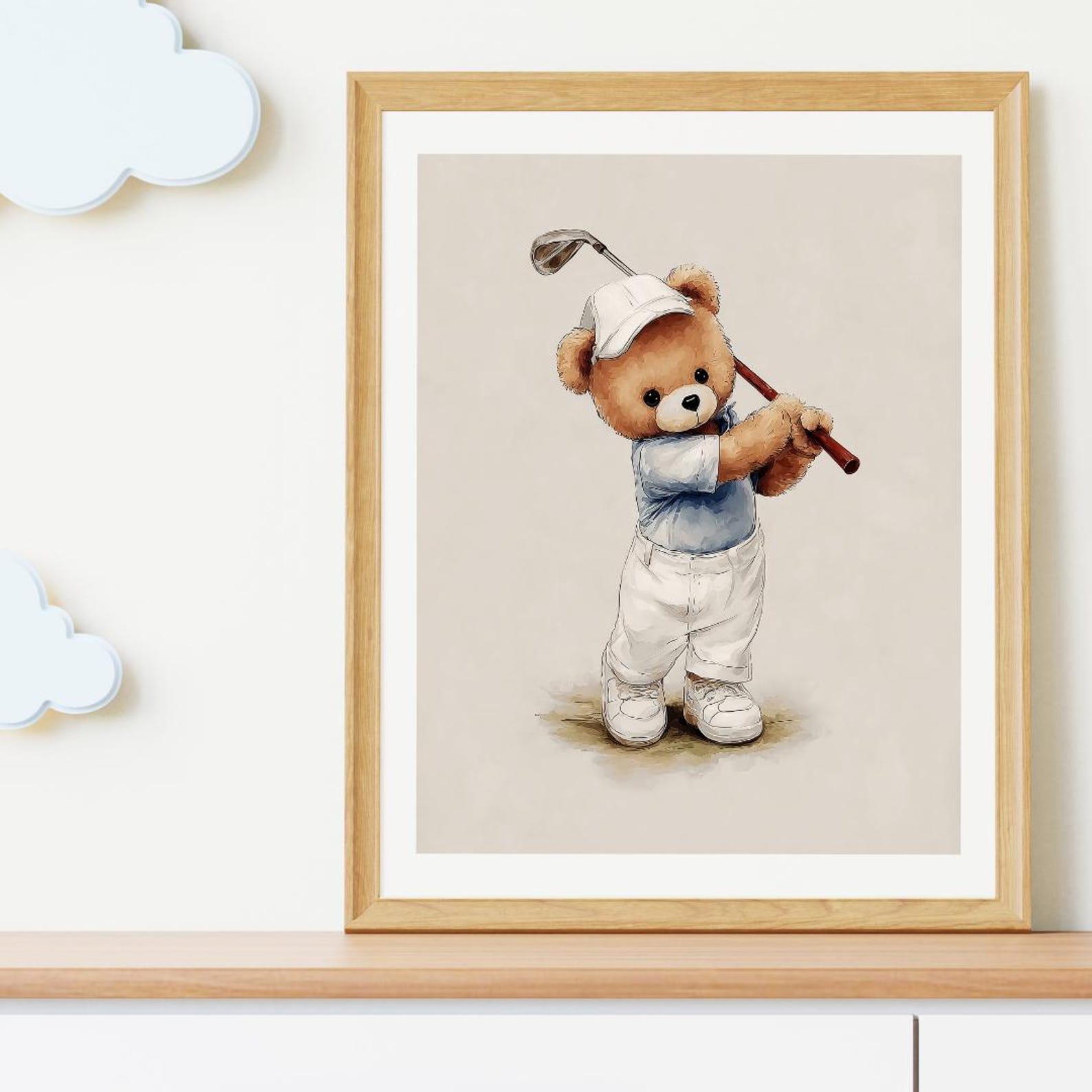 Teddy Bear Golf Printable Art – Cute Animal Sports Nursery Decor – Golf ...