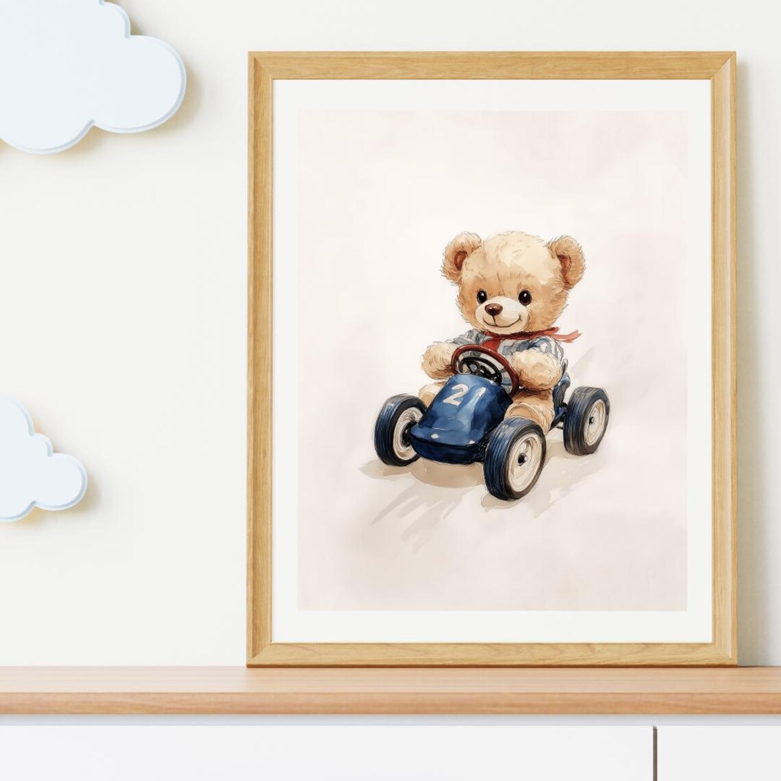 Retro Teddy Bear Race Car Print: Vintage Nursery Art (digital Download ...