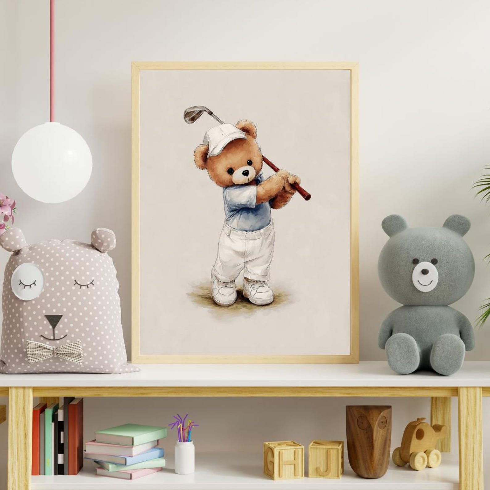Teddy Bear Golf Printable Art – Cute Animal Sports Nursery Decor – Golf ...