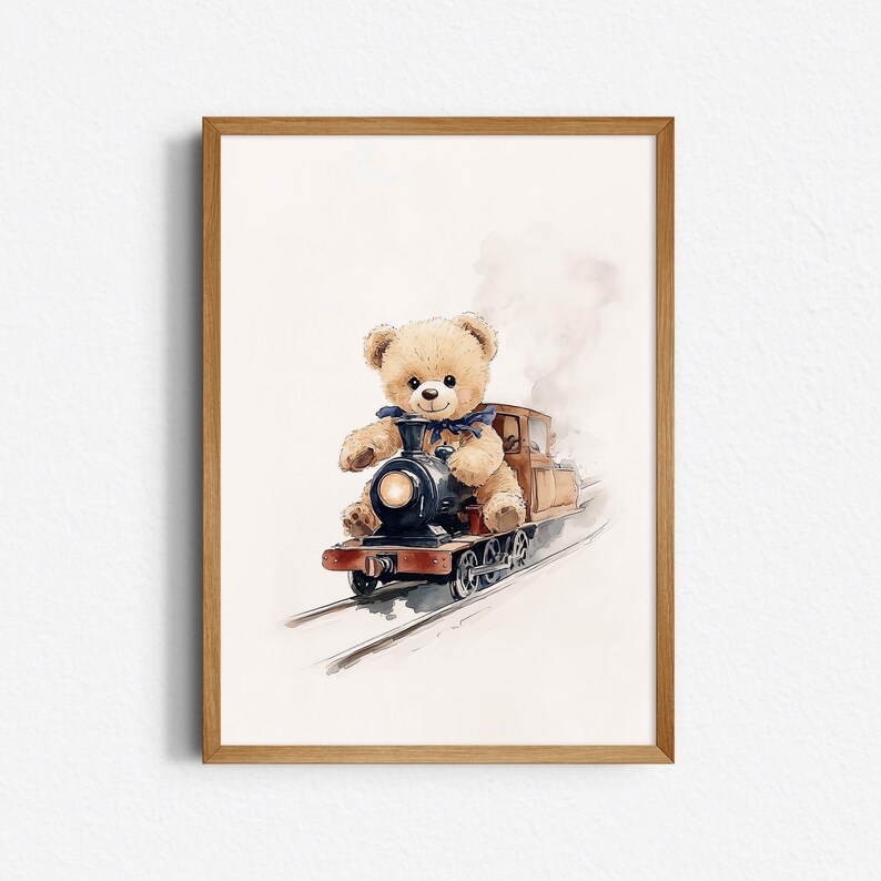 Teddy Bear Train Print | Nursery Wall Art | Vintage Locomotive Decor ...
