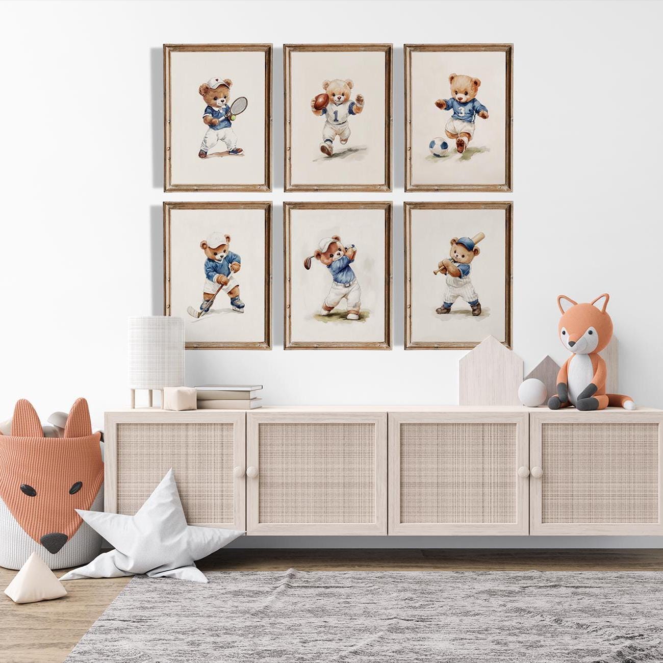 Vintage Teddy Bear Sports Nursery Prints: Retro Style Art (set of 6 ...