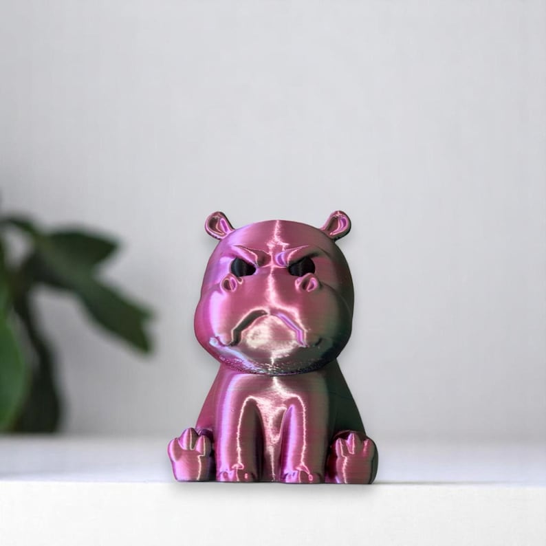 3D Printed Angry Hippo Figurine | Cute Animal Decor | Funny Hippo ...