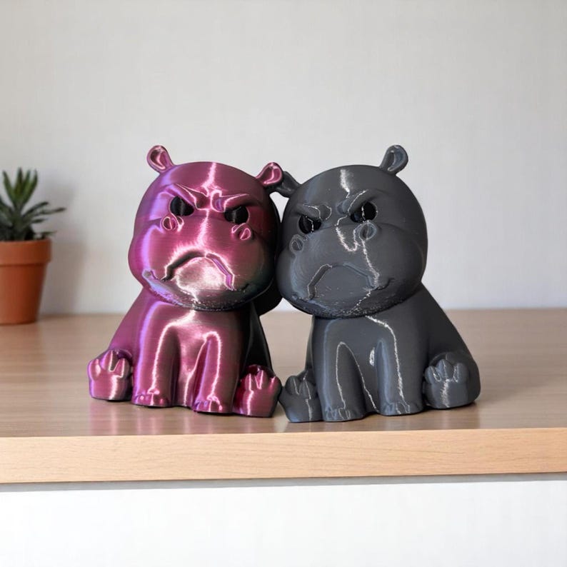 3D Printed Angry Hippo Figurine | Cute Animal Decor | Funny Hippo ...