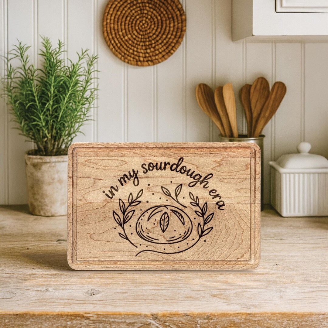 In My Sourdough Era Board, Engraved Bread Cutting Board, Rustic Wooden ...