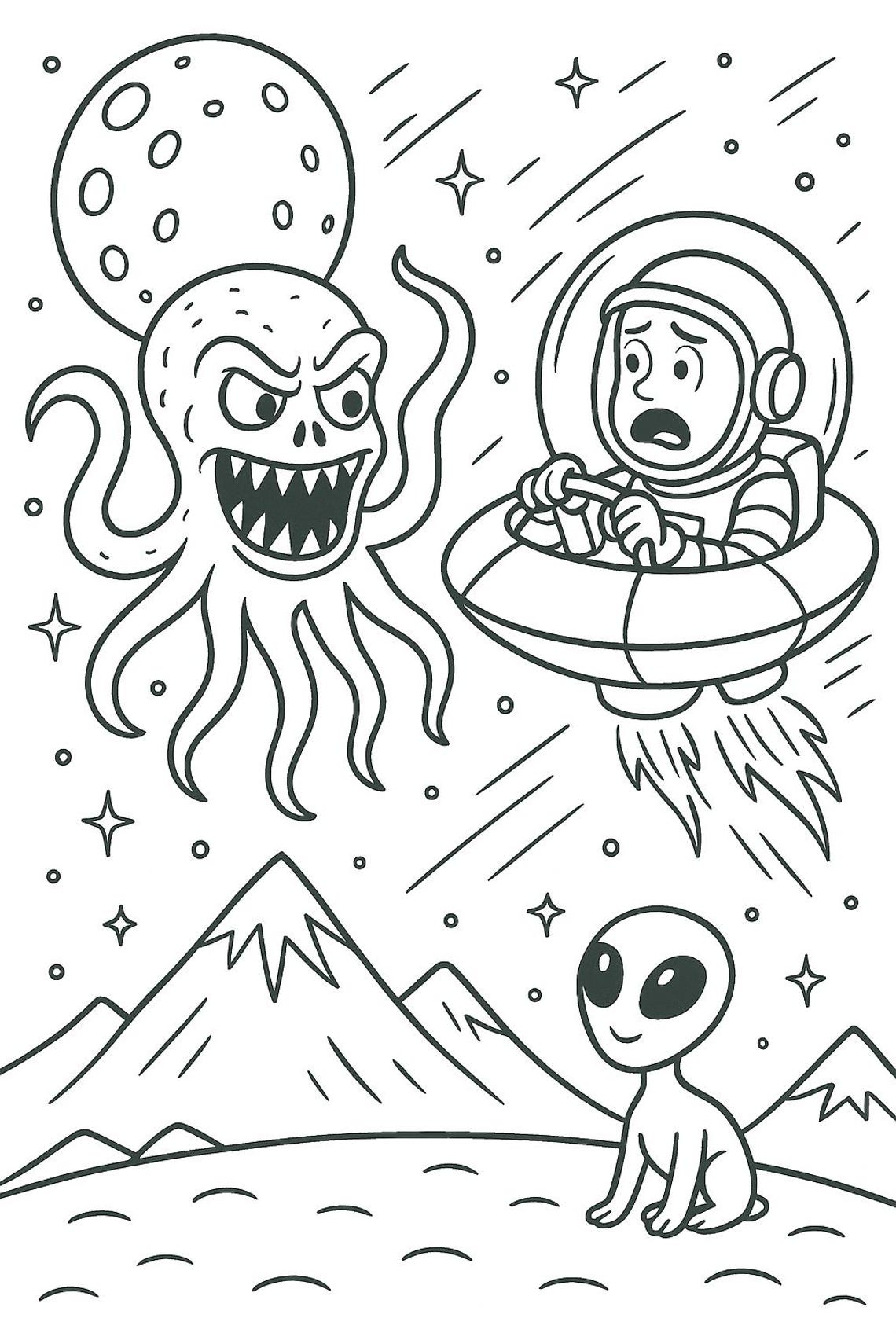 Space Coloring Pages for Kids – Printable Astronaut, Rocket & Alien ...