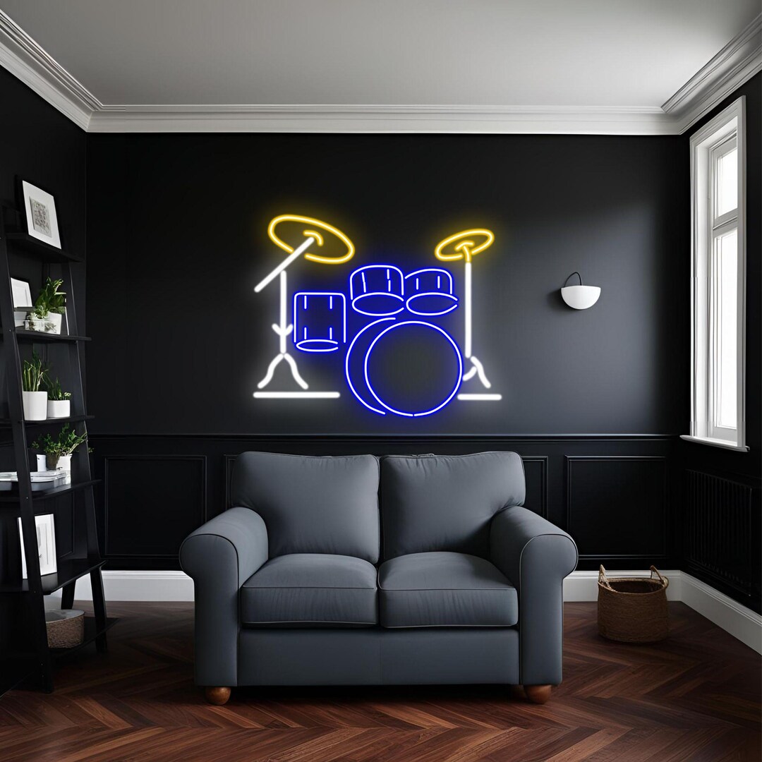 Drum Set Neon Sign, Music Studio LED Wall Art, Cool Band Room Decor ...