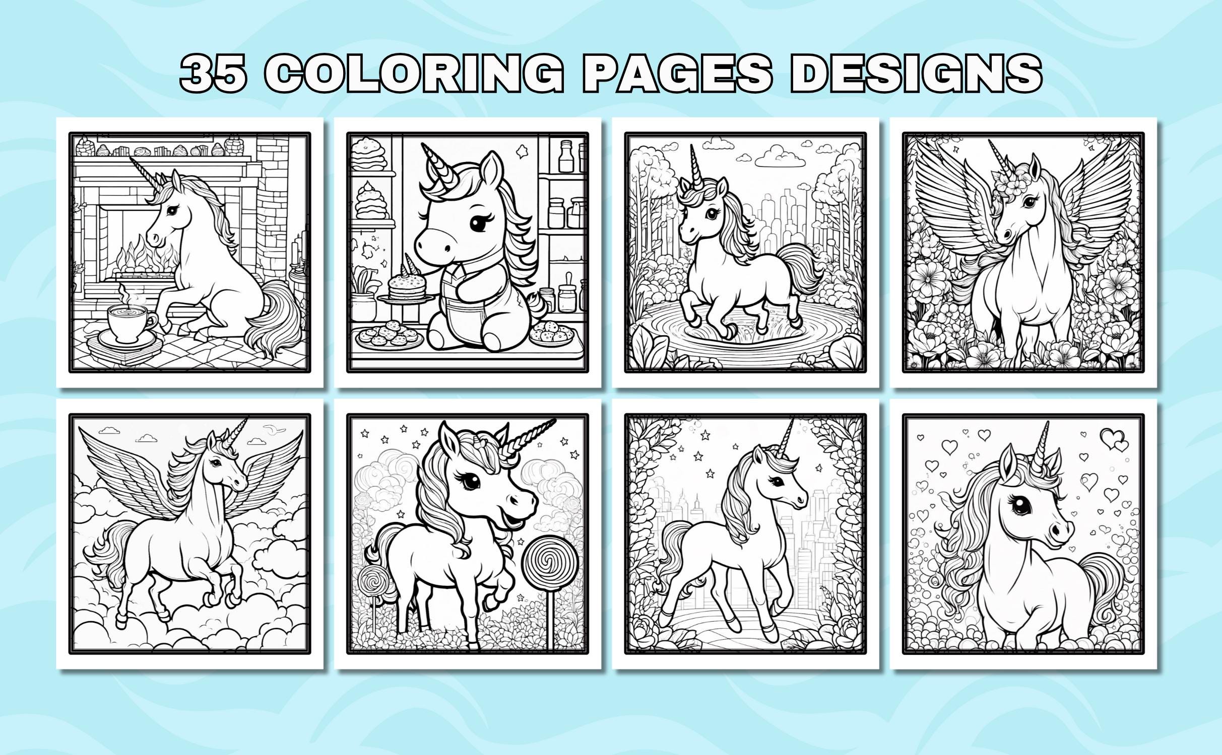 Cute Unicorn Coloring Pages for Kids & Adults: Adorable Unicorn ...
