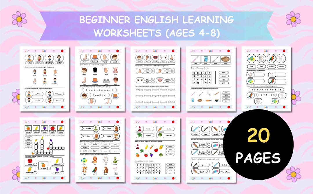 Beginner English Learning Worksheets | Printable Activities for Kids ...