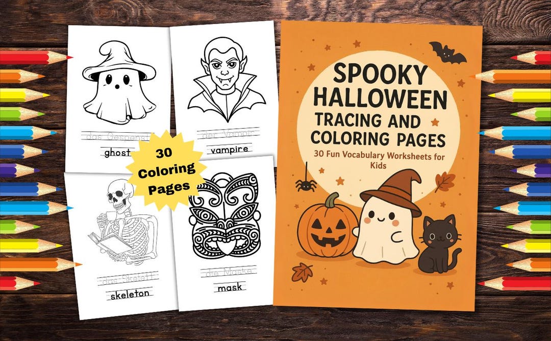Spooky Halloween Tracing and Coloring Pages | Halloween German ...