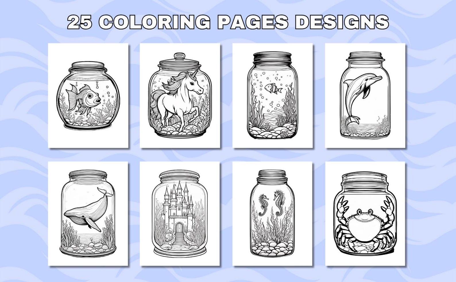 Enchanted Ocean Jars Coloring Pages: Marine Life Art (PDF & PNG ...