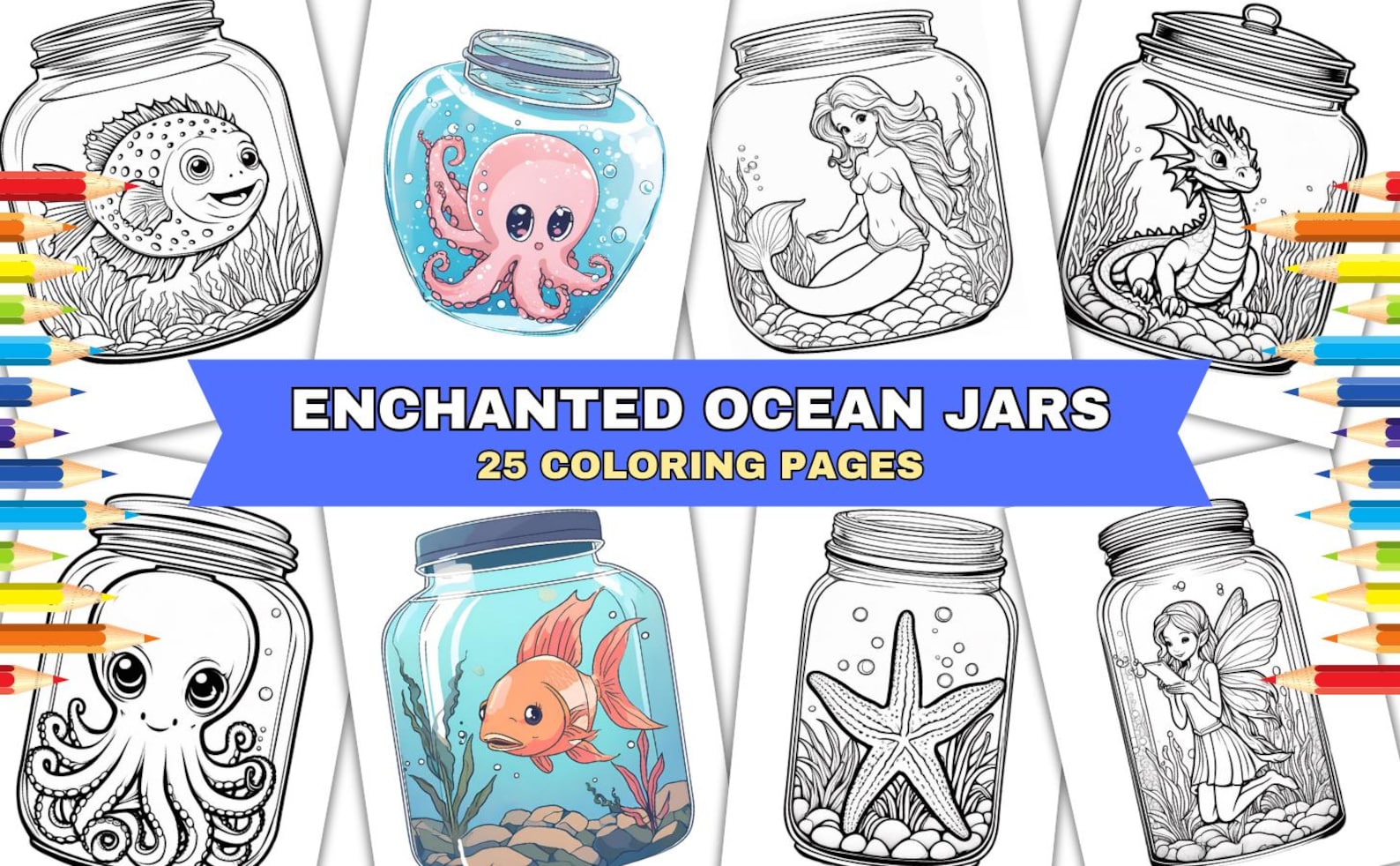 Enchanted Ocean Jars Coloring Pages | Underwater Magic in a Jar ...