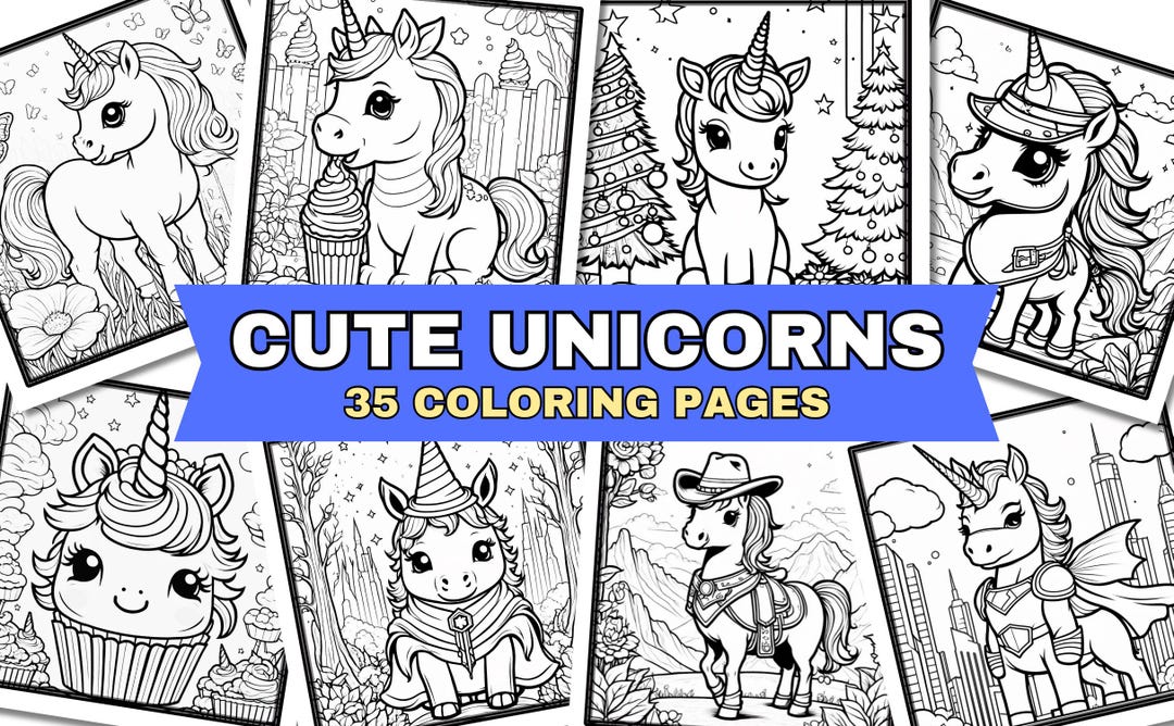 Cute Unicorn Coloring Pages for Kids & Adults: Adorable Unicorn ...