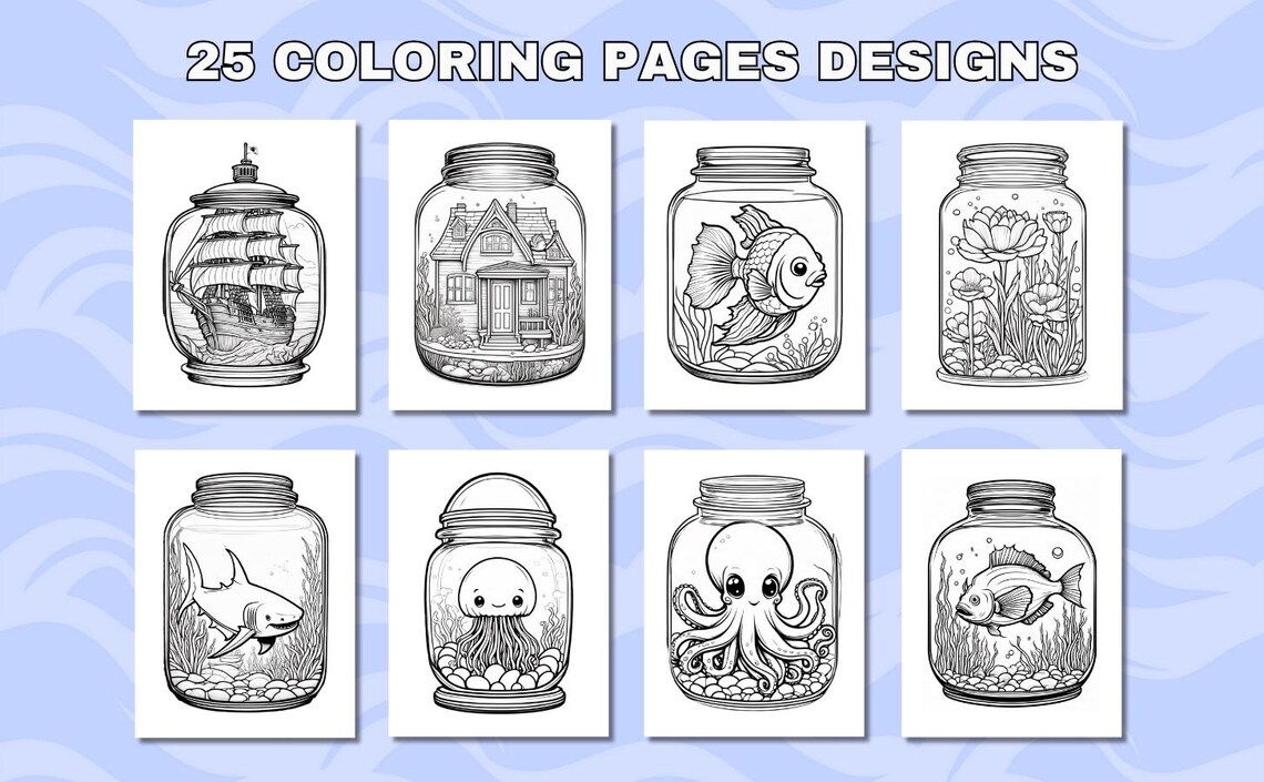 Enchanted Ocean Jars Coloring Pages: Marine Life Art (PDF & PNG ...
