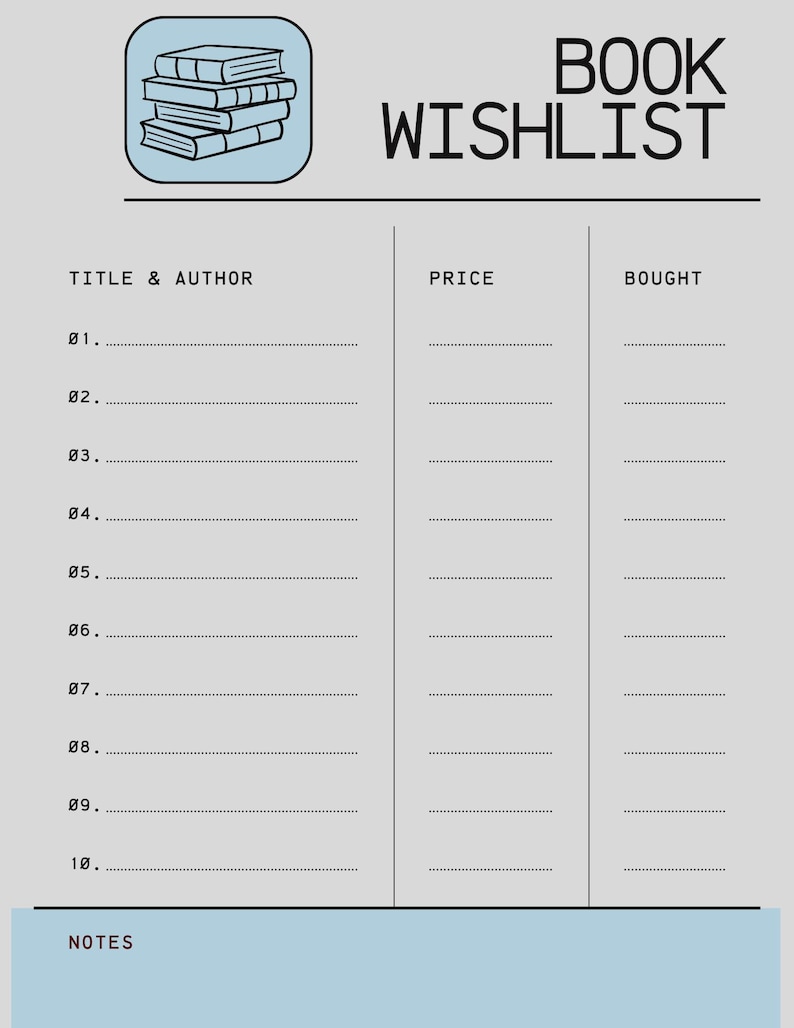 Book List Printable - Etsy