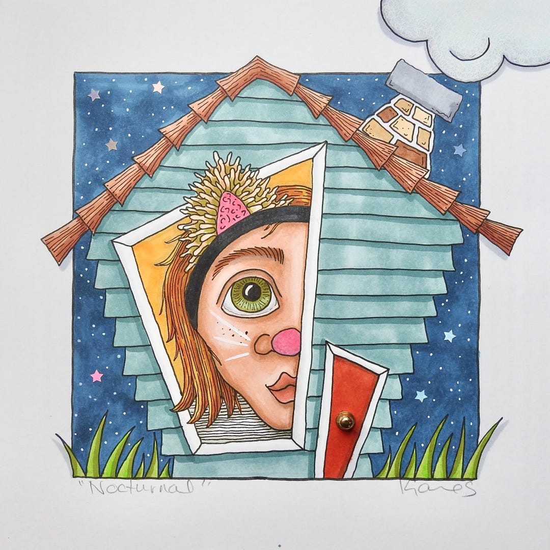 Whimsical (framed or Unframed--you Pick) Original Ink and Mixed Media ...