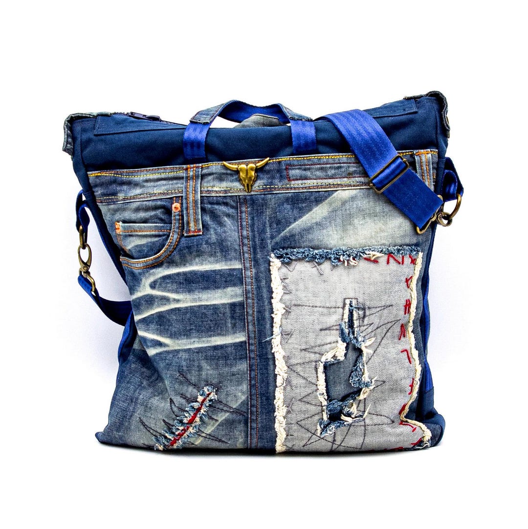 Unique Denim City Bag – Urban Street Style Shoulder Bag – Handmade ...