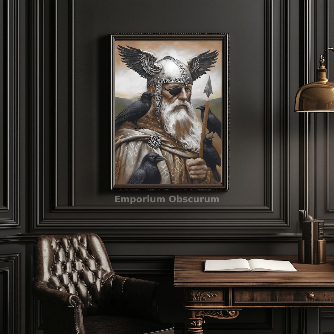 Odin Norse God Art Print: Viking Mythology Raven Illustration (digital ...