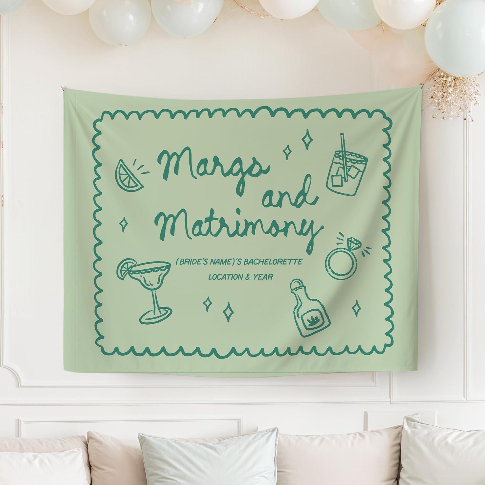 Margs and Matrimony Bachelorette Banner | Large Custom Tapestry ...