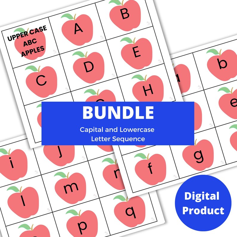 Capital and Lowercase Alphabet Sequencing Set _ Apple Theme - Etsy