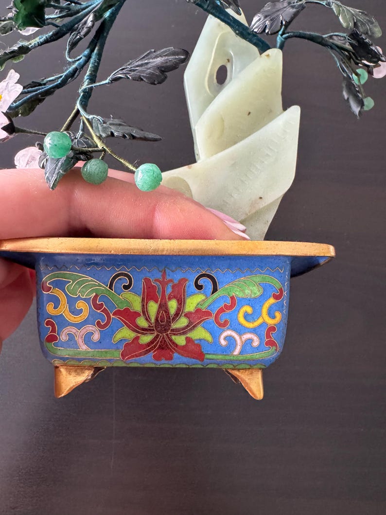 Vintage Jade & Onyx Gemstone Tree, Chinese Cloisonné Bonsai - Etsy
