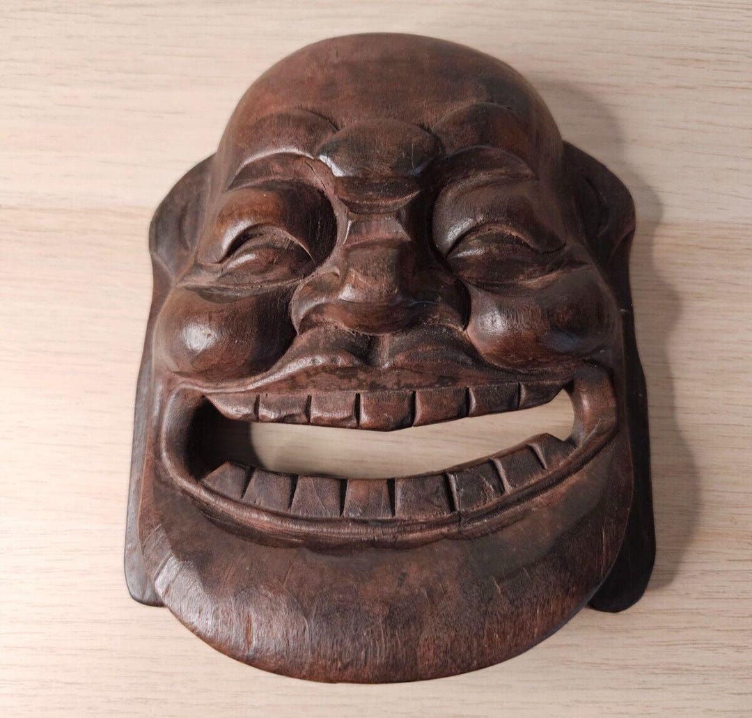 Vintage Mask Wooden Japanese / Asian Hand Made Theatrical Display Lucky ...