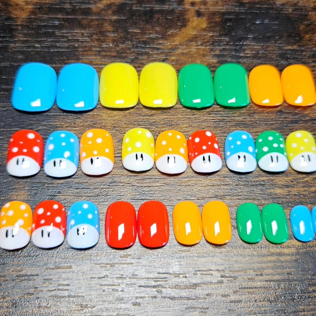 Mario World Toads - Extra Short Round - Handcrafted Custom Press on ...