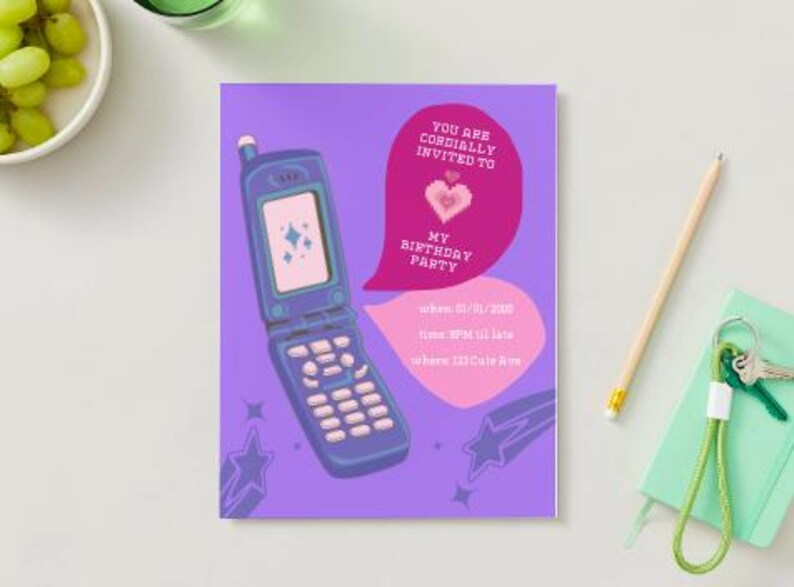 Editable Aesthetic Birthday Invitation With Y2K Flip Phone Text Retro ...