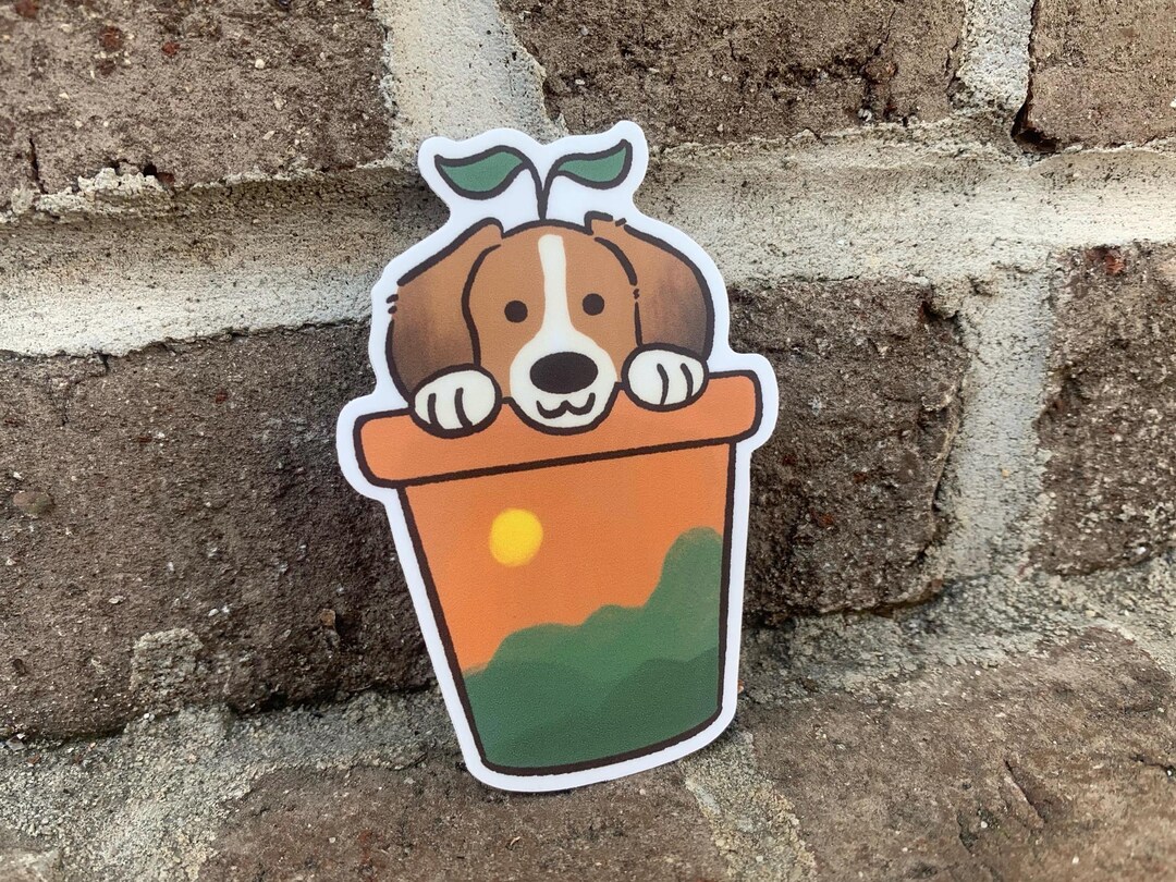 Flower Pot Puppy // Cute Dog Vinyl Sticker - Etsy