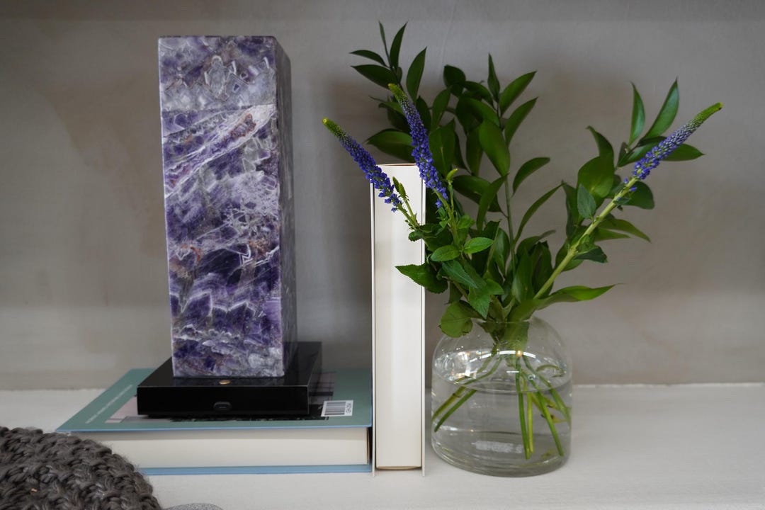 Purple Amethyst Table Lamp- Illuminated Stone Table Lamp for Home ...