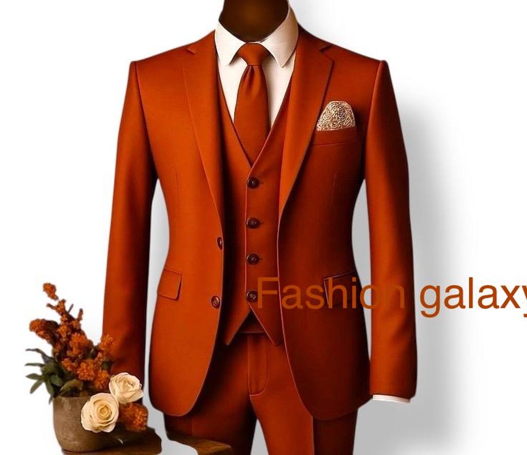 Men’s Wedding Suits Rusty Brown 2 Button Suits Beach Luxury Party’s ...