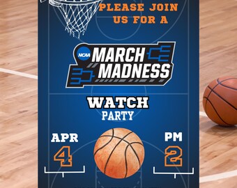 Editable March Madness Party, Basketball Theme Party Invitation ...