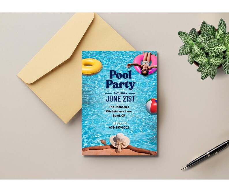 Pool Party Editable Digital Invite Template Canva Summer Invitation - Etsy