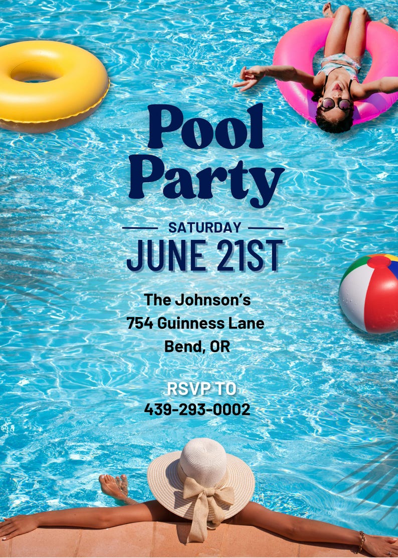 Pool Party Editable Digital Invite Template Canva Summer Invitation - Etsy